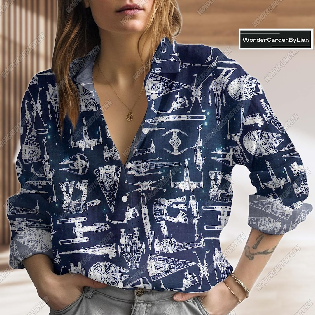 Star Wars Linen Shirt, Darth Vader Casual Shirt, Spaceship Women ...