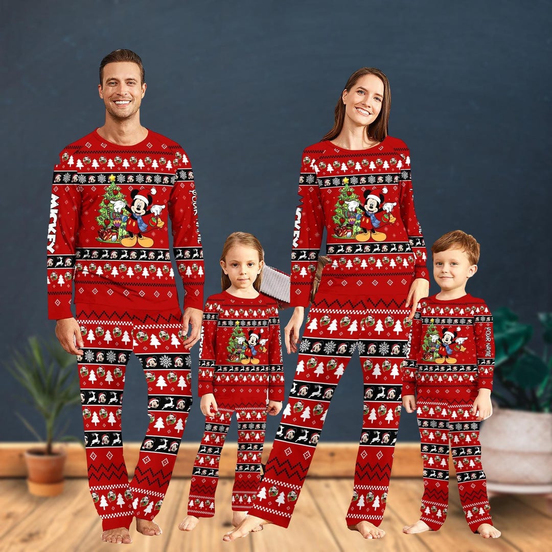 Mickey Christmas Pajamas Set for Family, Custom Name Cartoon Pj Set ...