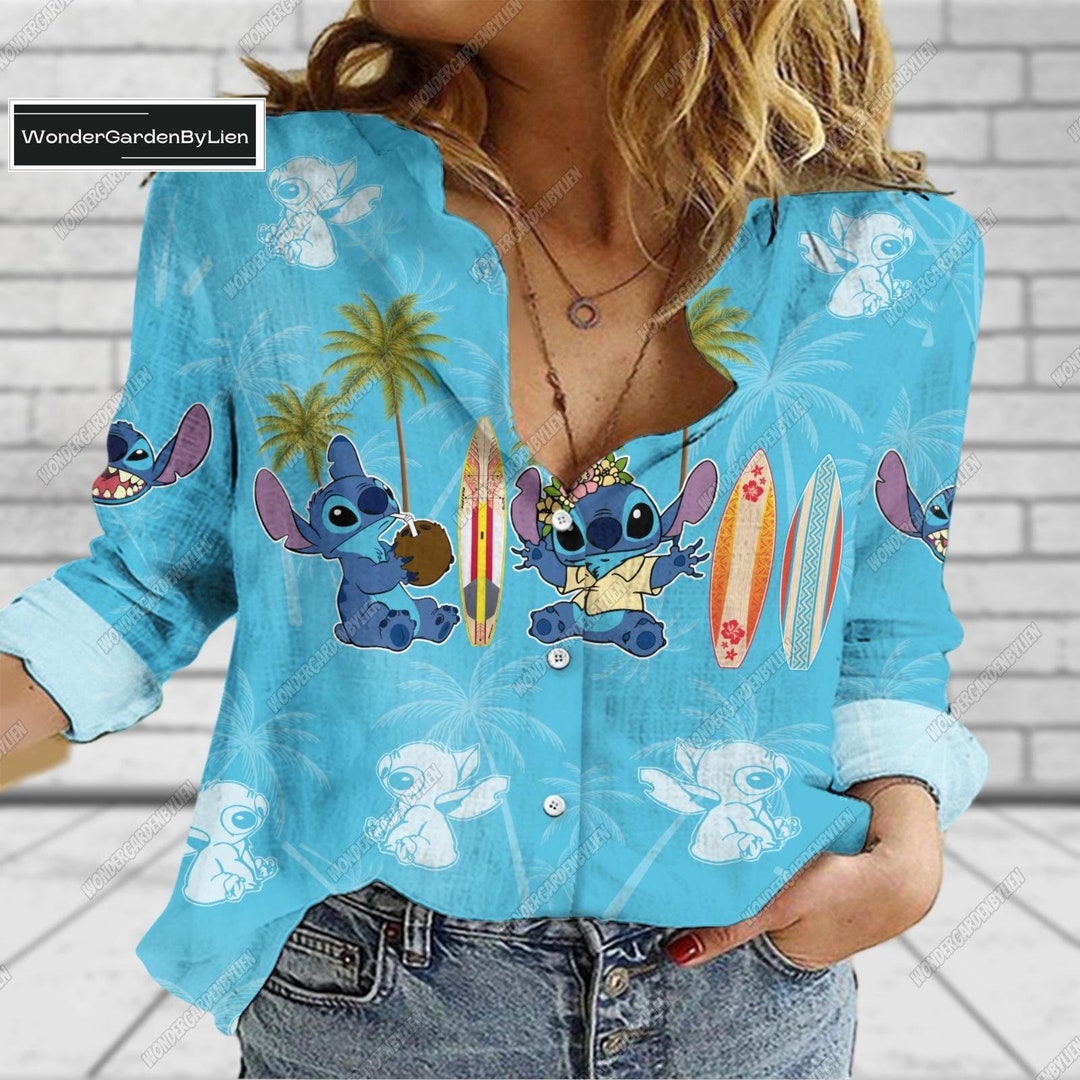 Disney Stitch Blouse Shirt, Stich Cartoon Button Shirt, Stitch and Lilo ...