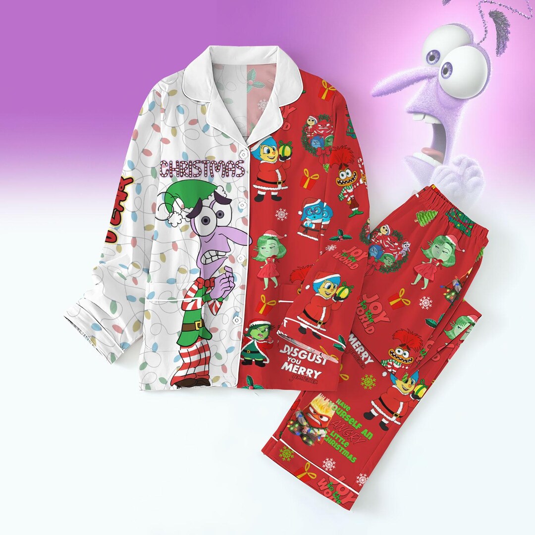 Inside Out 2 Christmas Pajamas, Fear Santa Thick Pajamas, Disney Pixar ...