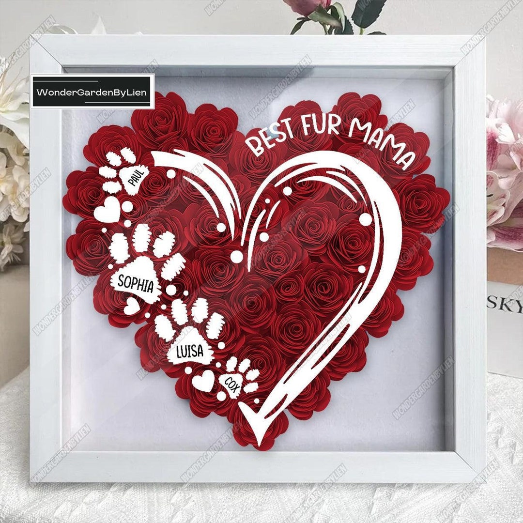 Personalized Dog Flower Shadow Box, Dog Paper Flower Box, Dog Paw ...