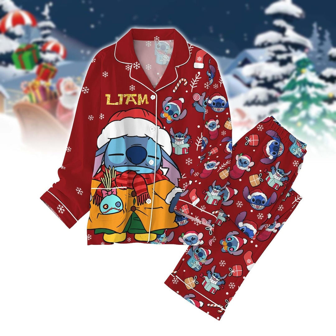 Personalized Stitch Christmas Pajamas, Lilo Stitch Holiday Pajamas ...
