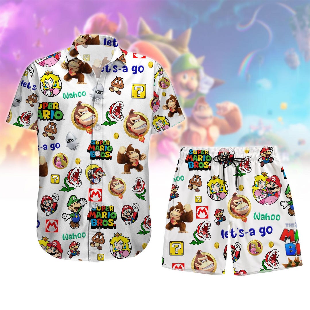 Super Mario Button Shirt, Mario Summer Hawaii Shirt, Mario Bros Beach ...