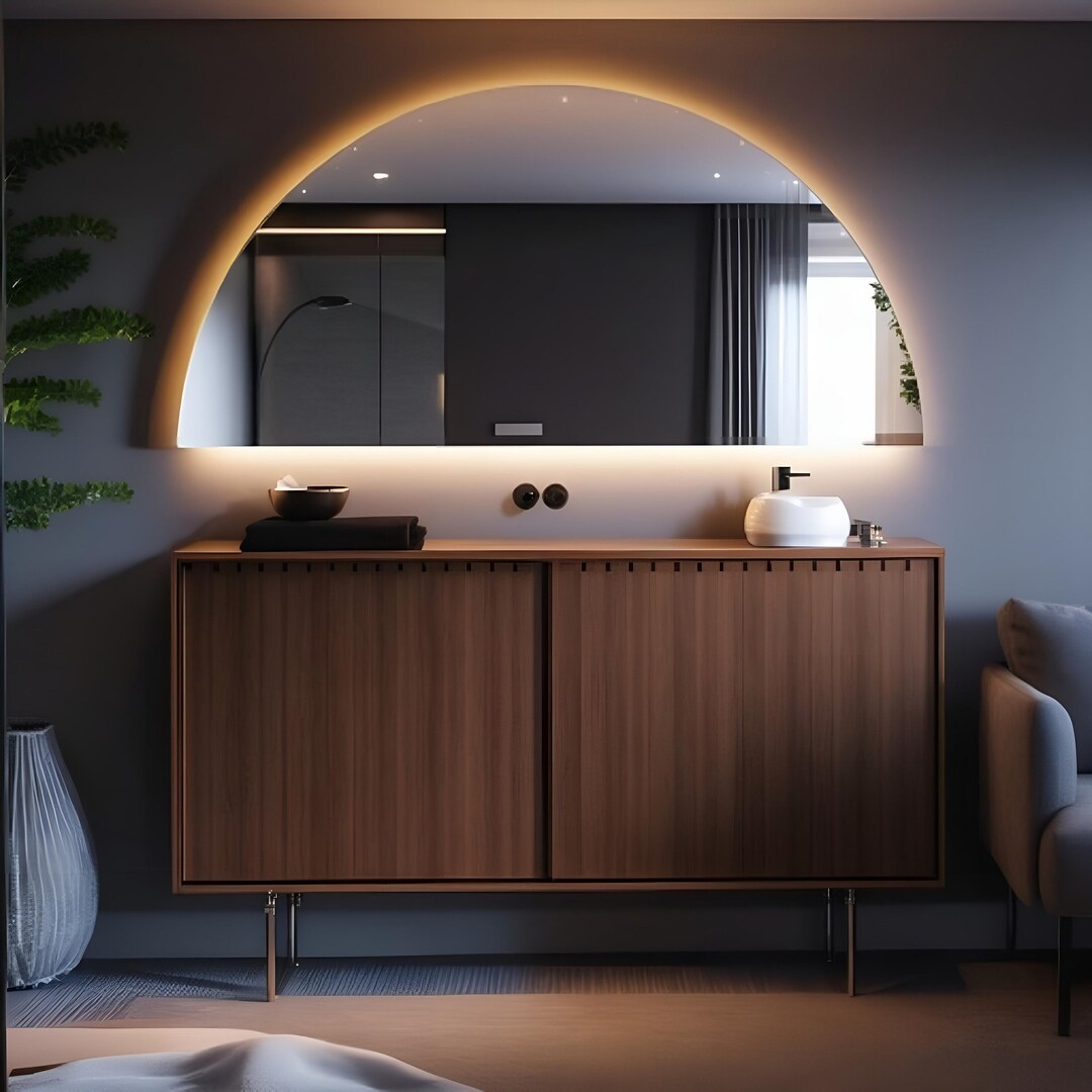 Sleek Moon Shaped LED Mirror-bathroom Vanity Mirror Washbasin ...