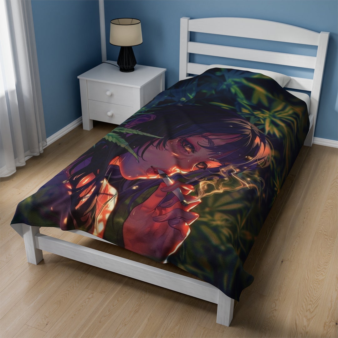 Anime Girl Smoking Marijuana Velveteen Plush Blanket - Etsy
