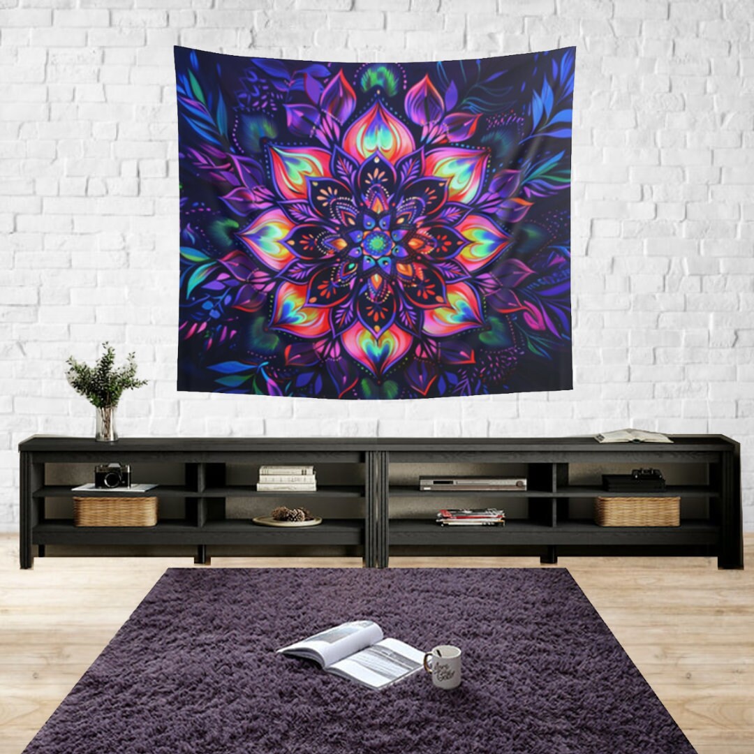 Mandala Wall Tapestry Neon Mandala Tapestries Psychedelic Mandala ...
