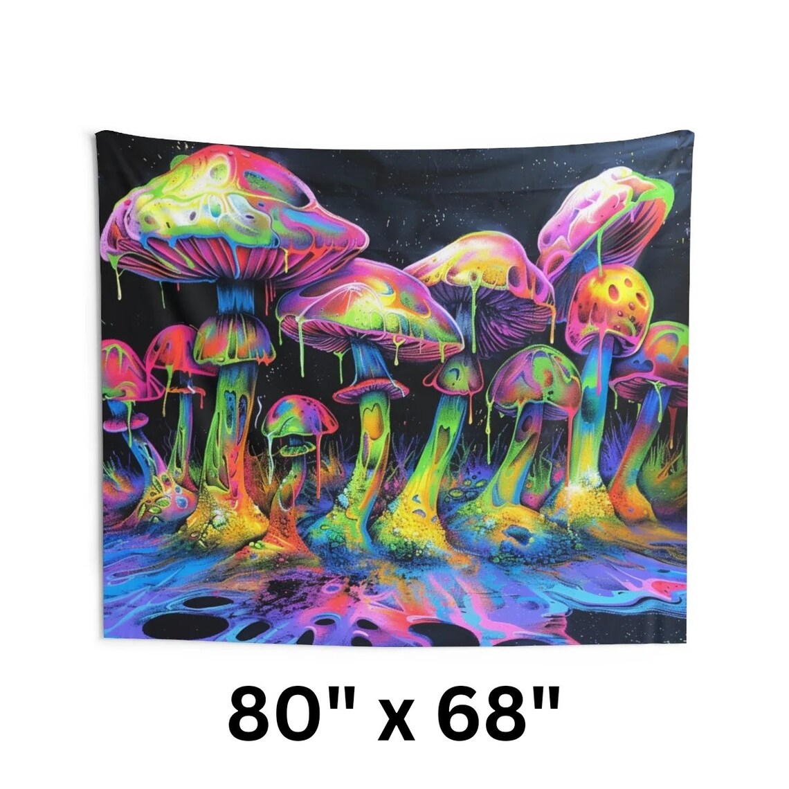 Psychedelic Mushroom Chalk Art Wall Tapestry Bright Colorful Trippy ...