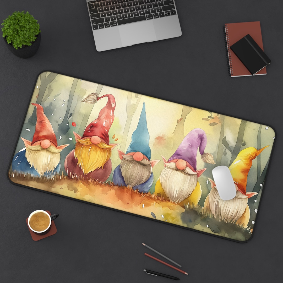 Rainbow Gnome Desk Mat Colorful Watercolor Gnomes Colourful Water Colors Pride Gnomes Bright ...
