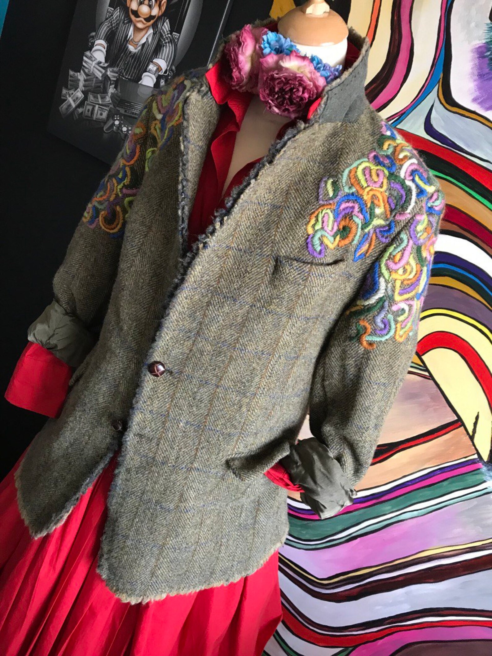 Designer Coat Made From Recycled Wool, Complemented by Hand Embroidery ...