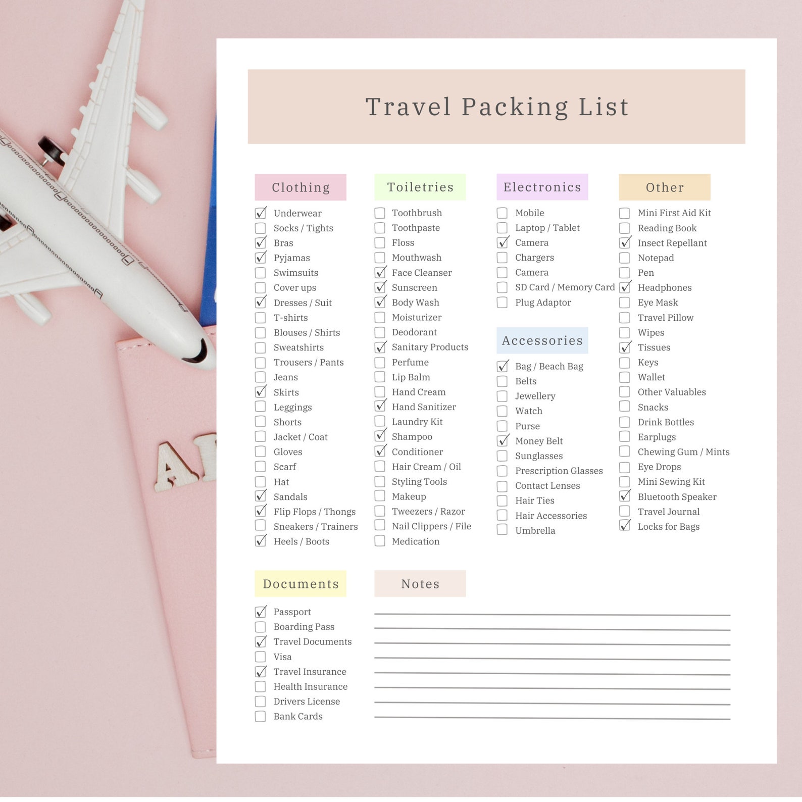 Travel Checklist, Printable Travel Packing List, Travel Essentials ...