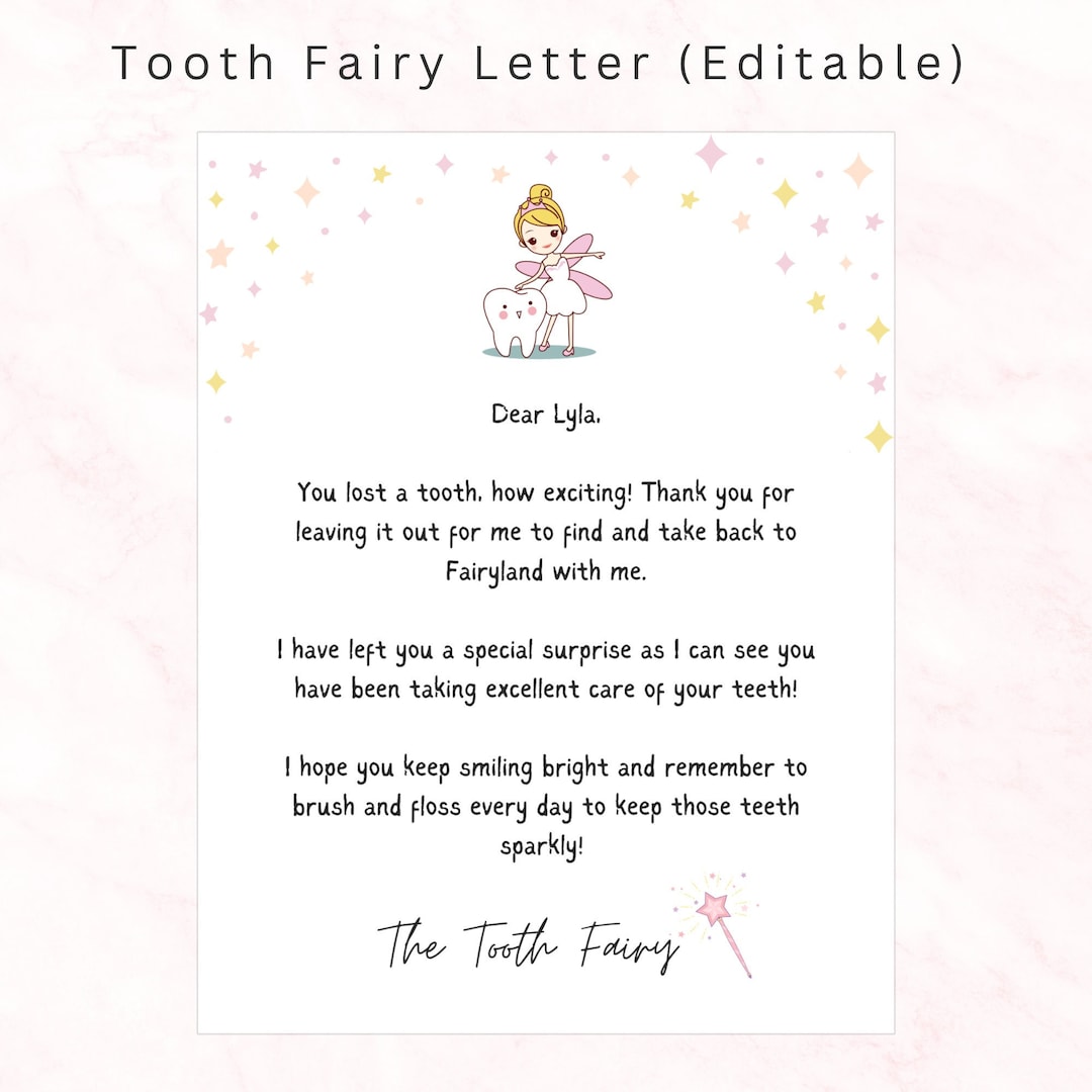 Tooth Fairy Letter, Editable Tooth Fairy Note, Tooth Fairy Printable ...