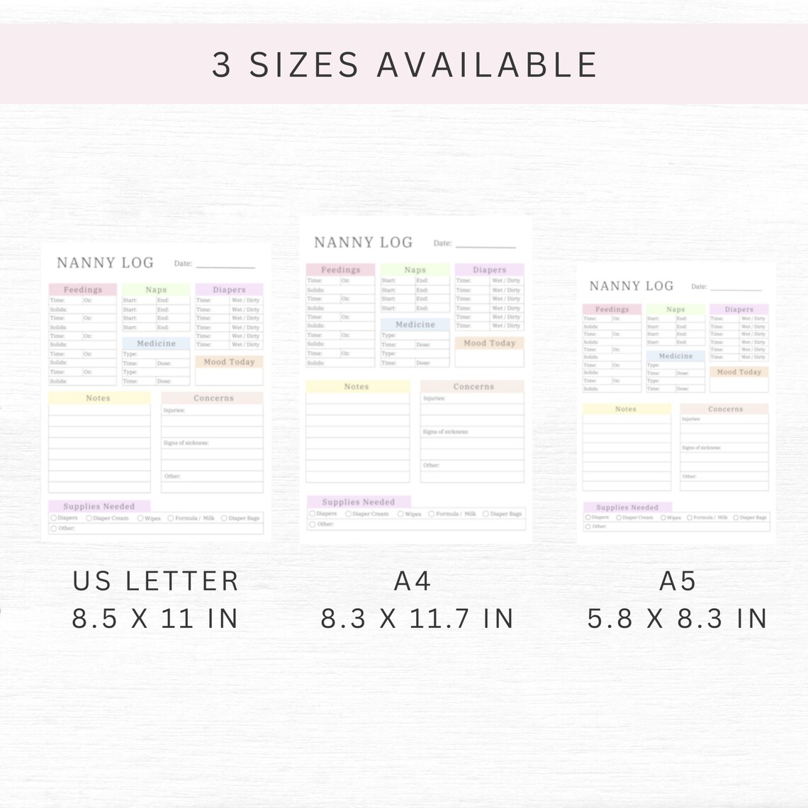 Nanny Log, Printable Nanny Log, Daily Baby Log, Baby Care Tracker ...