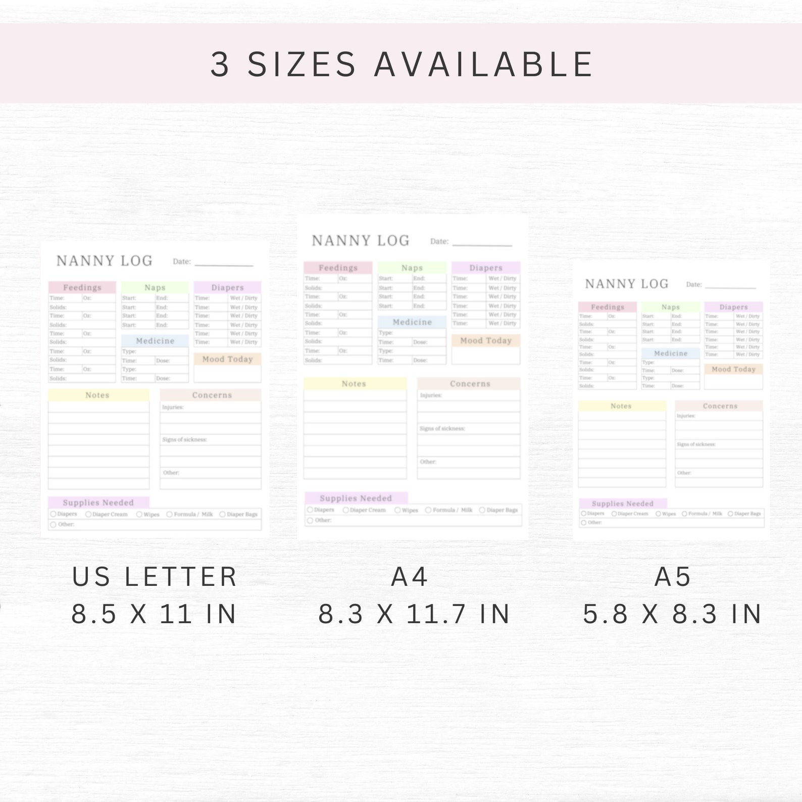 Nanny Log, Printable Nanny Log, Daily Baby Log, Baby Care Tracker ...
