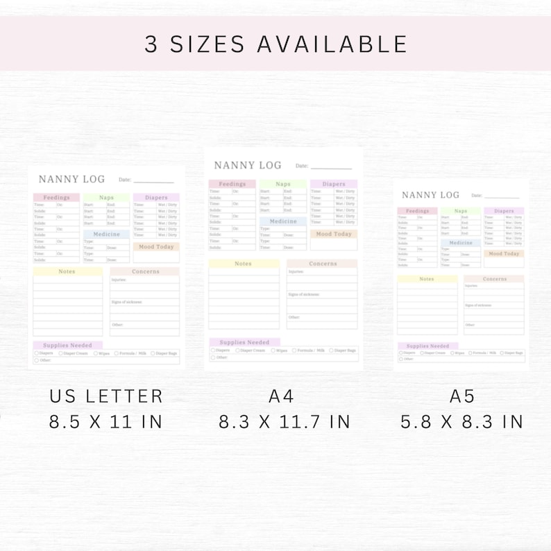 Nanny Log, Printable Nanny Log, Daily Baby Log, Baby Care Tracker ...