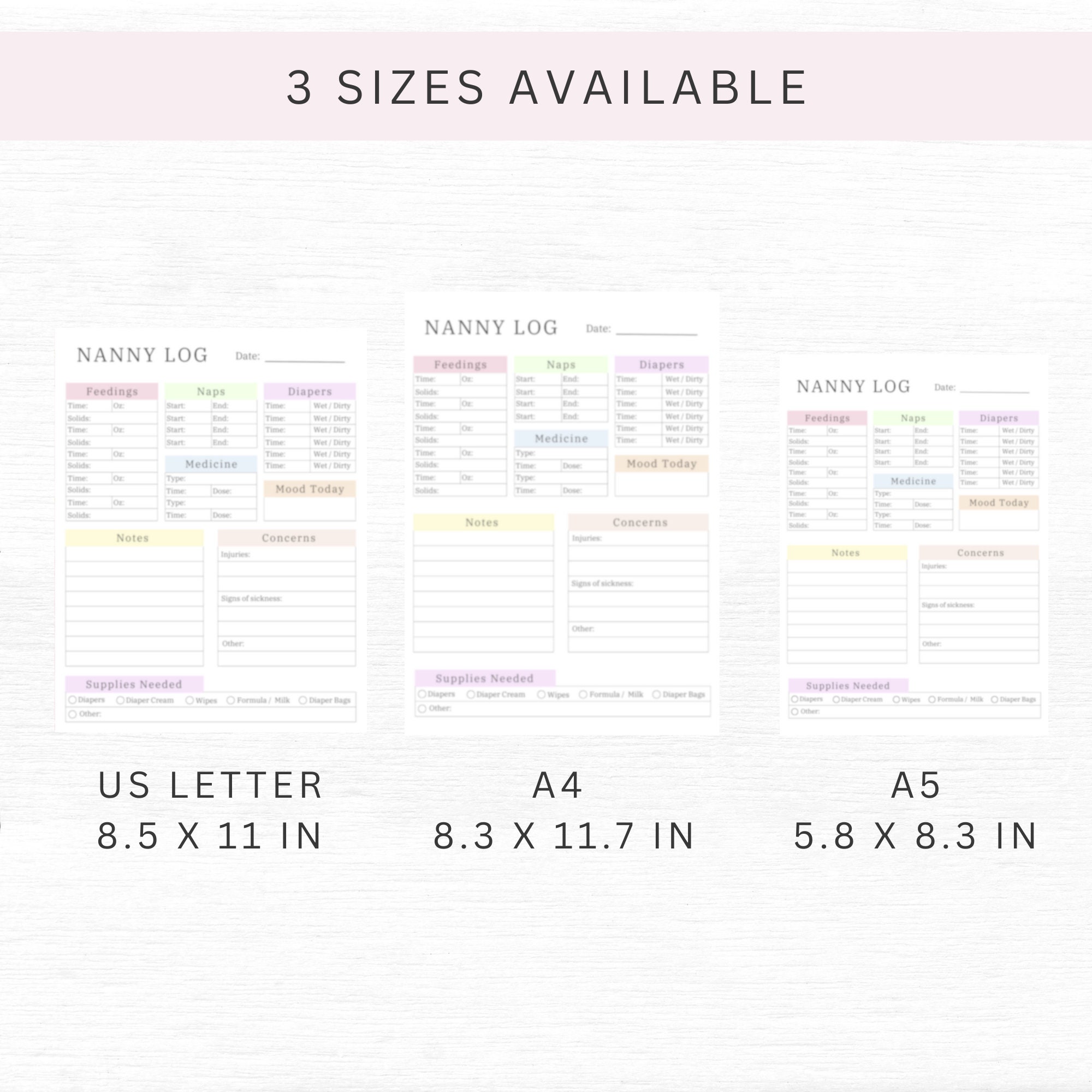 Nanny Log, Printable Nanny Log, Daily Baby Log, Baby Care Tracker ...