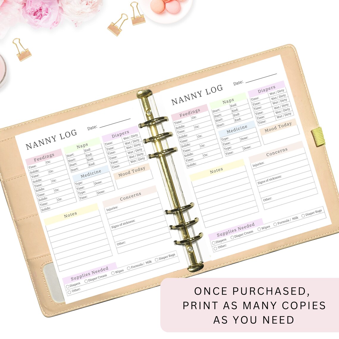 Nanny Log, Printable Nanny Log, Daily Baby Log, Baby Care Tracker ...