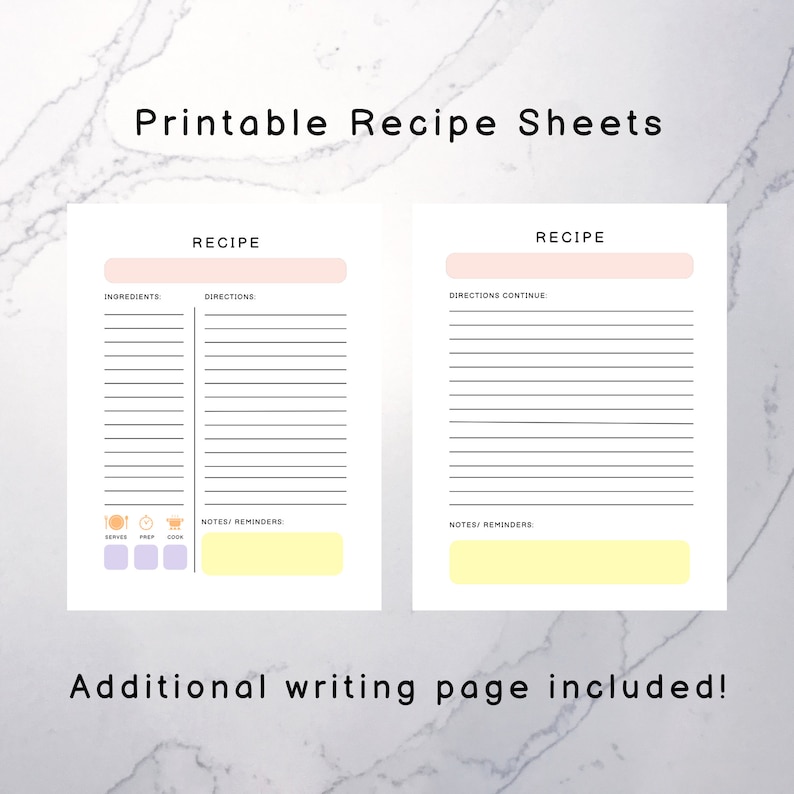 Recipe Template for Recipe Binder, Printable Recipe Sheets, Blank ...