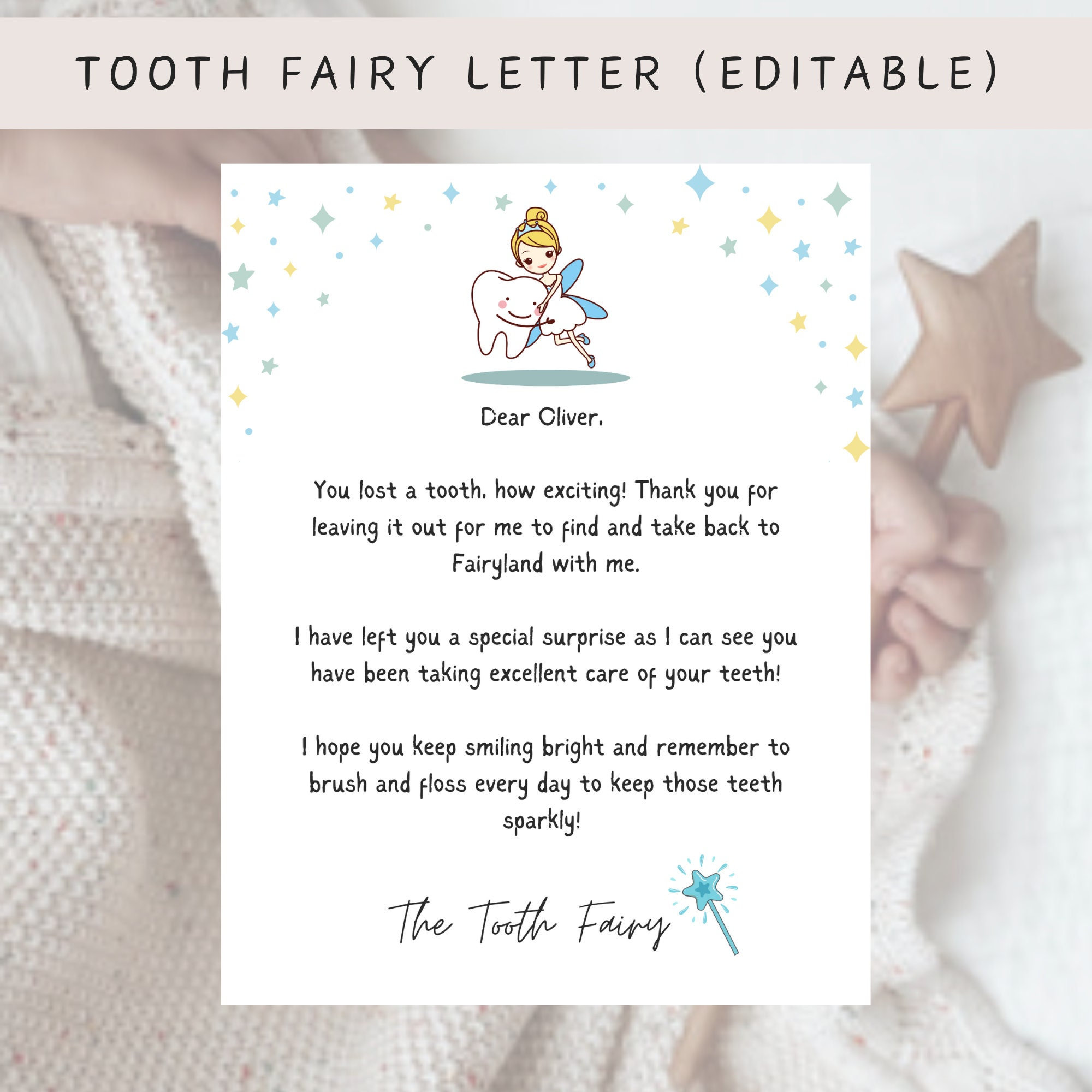 Tooth Fairy Letter, Editable Tooth Fairy Note, Tooth Fairy Printable ...