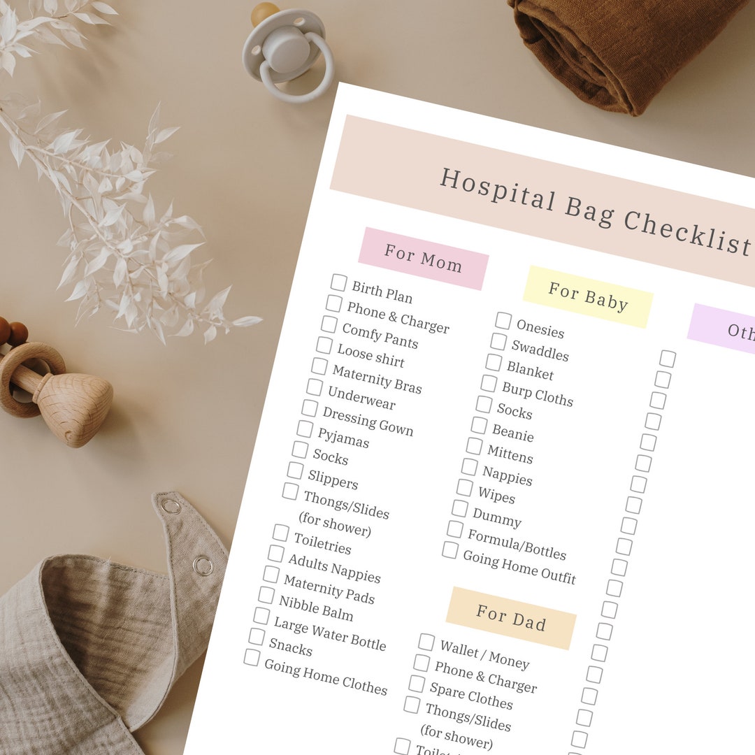 Hospital Bag Checklist for Labor and Birth / Delivery, Pregnancy ...