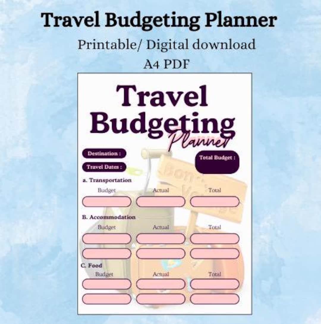 Travel Budget Planner Printable, Work / Holiday Spending Worksheet ...