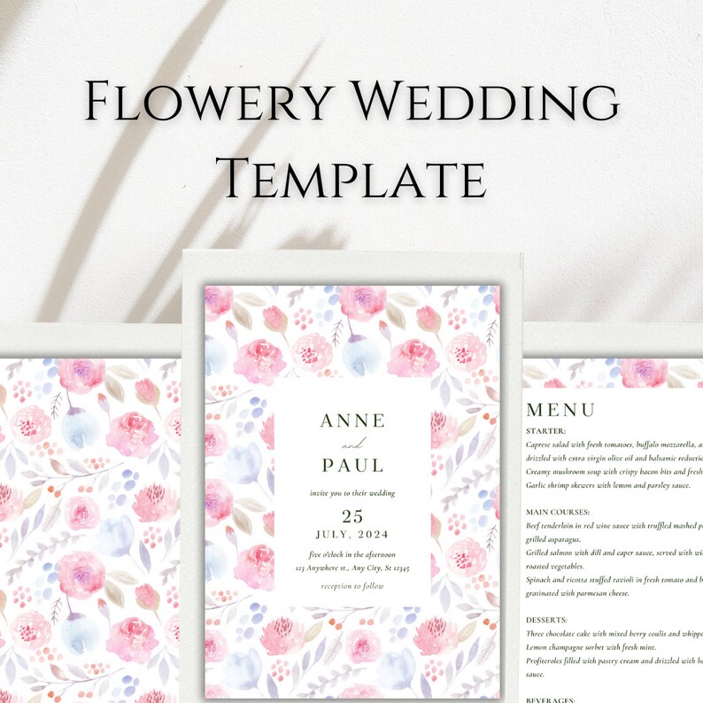 Wildflower Wedding Invitation Template Flowery Event Printable ...