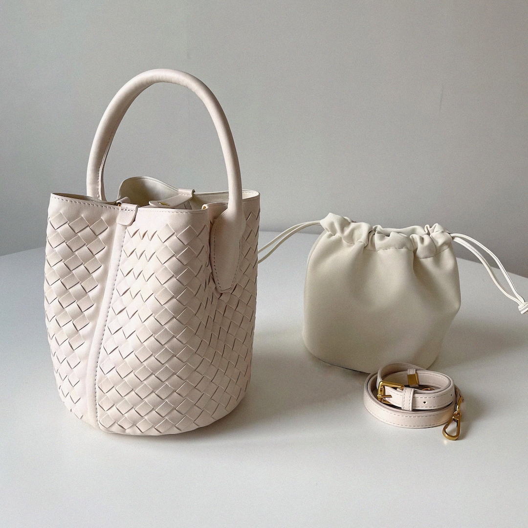 Woven Leather Tote Bag, Lambskin Leather Shoulder Bag, Classic Bucket ...