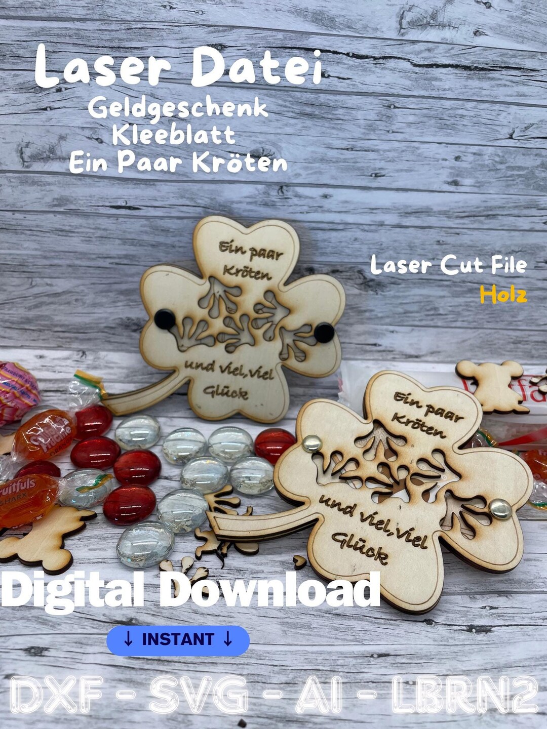 Laser File Clover Leaf, Money Gift for Birthday, Wedding Etc. in Dxf ...