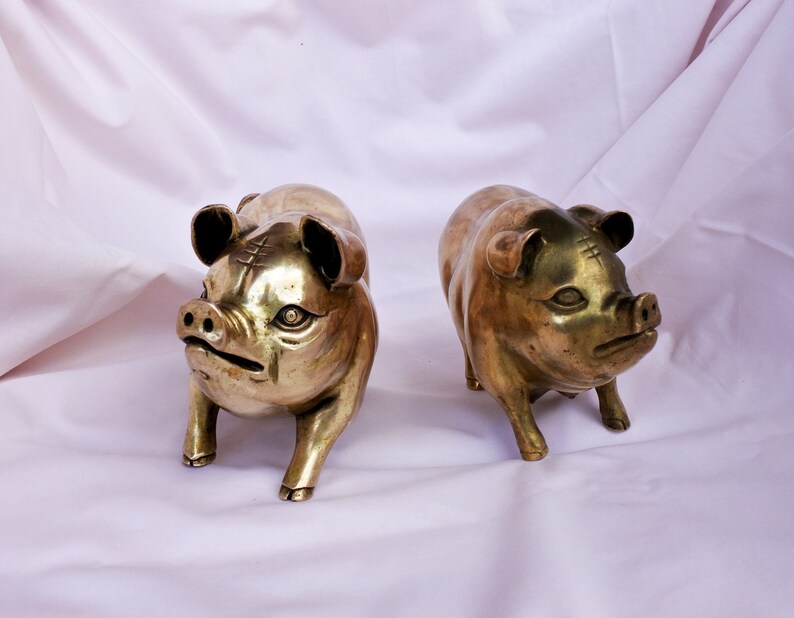 Antique French Bronze Pig Sculptures: Pair of Art Deco Figurines Home ...