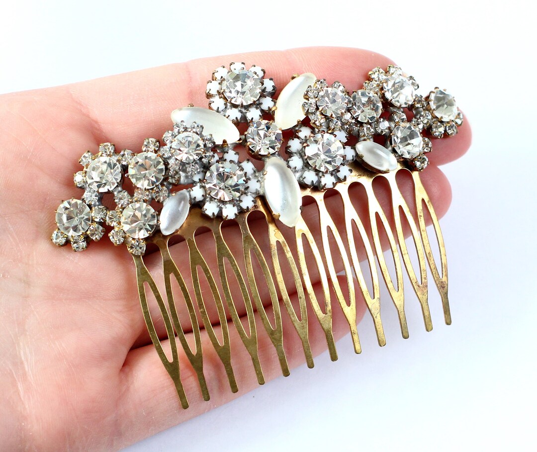 Art Nouveau Hair Comb, Bridal Hair Comb, Vintage Rhinestone Hair Comb ...