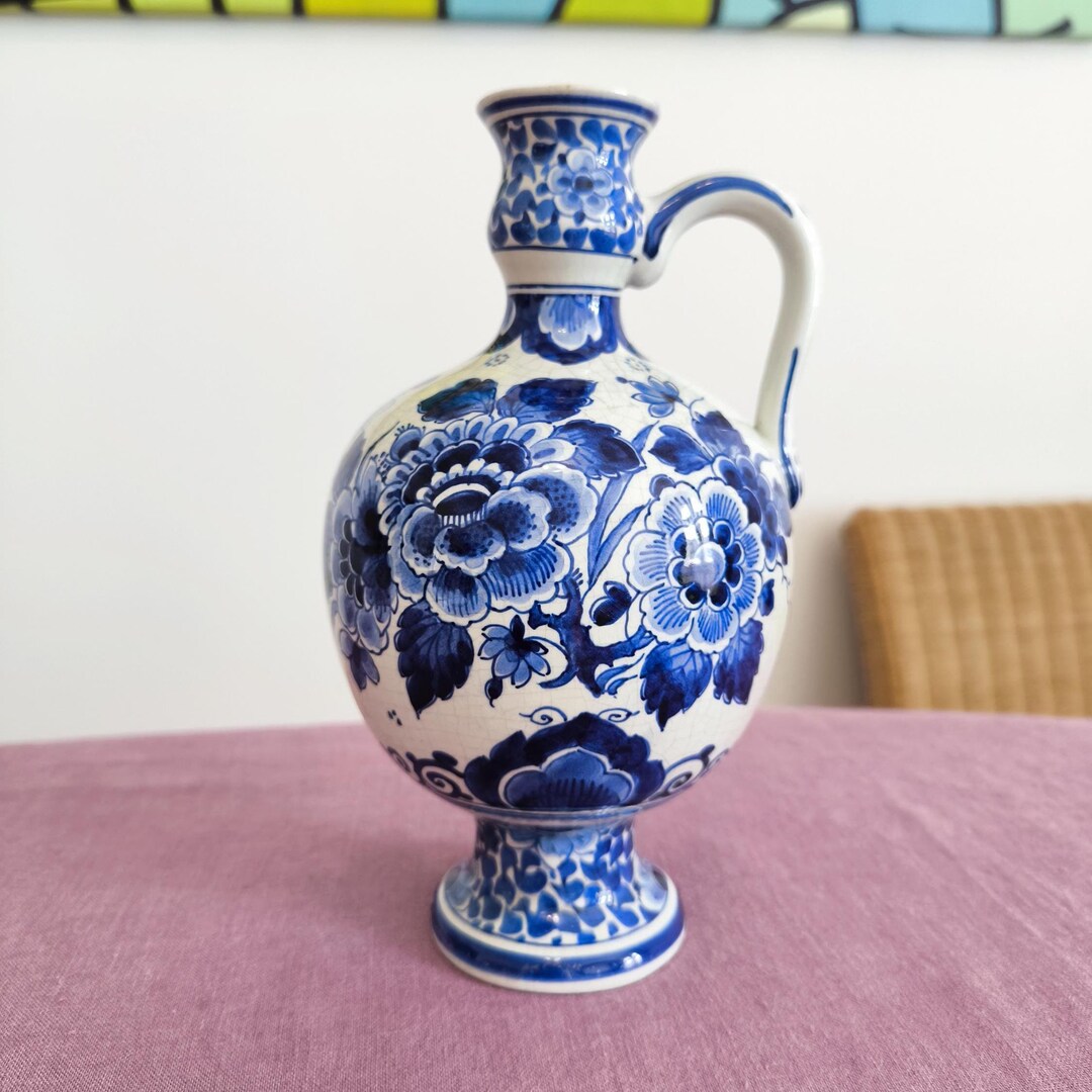Authentic Royal Delft Jug With Flowers 1959 Hand Painted Dutch Blue ...