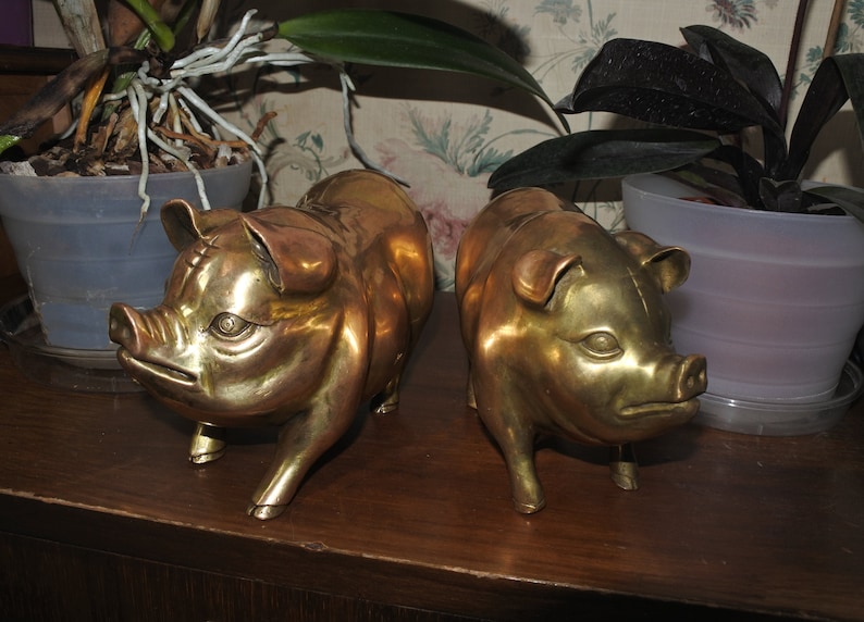 Antique French Bronze Pig Sculptures: Pair of Art Deco Figurines Home ...