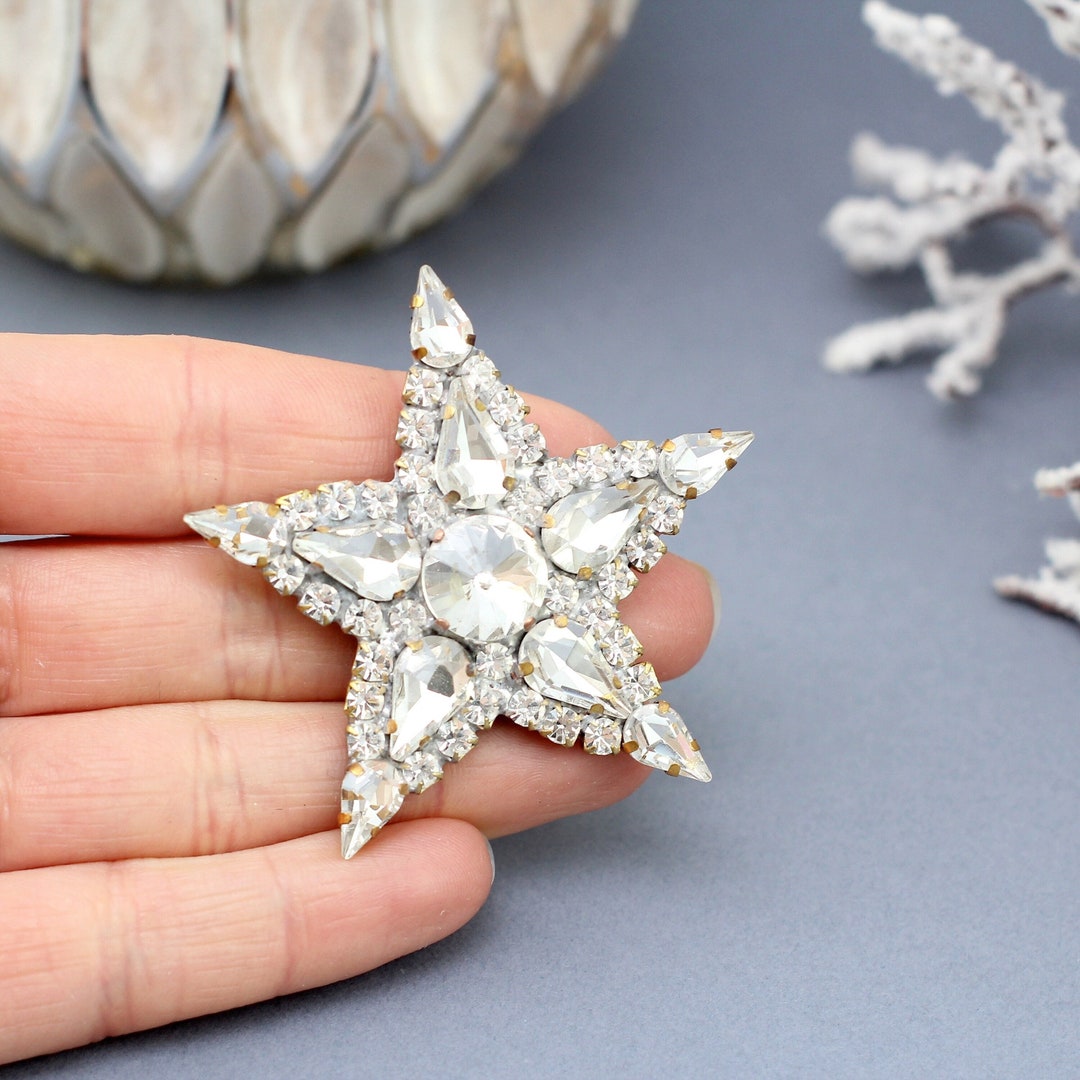 Vintage Large Star Brooch Czech Crystal Brooch Vintage Jewelry Holiday ...