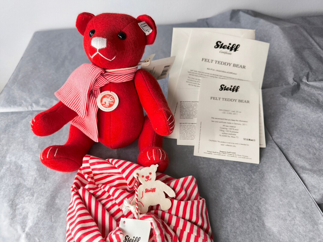 Steiff Limited Edition Red Felt Teddy Bear With Scarf - 2011 Steiff ...