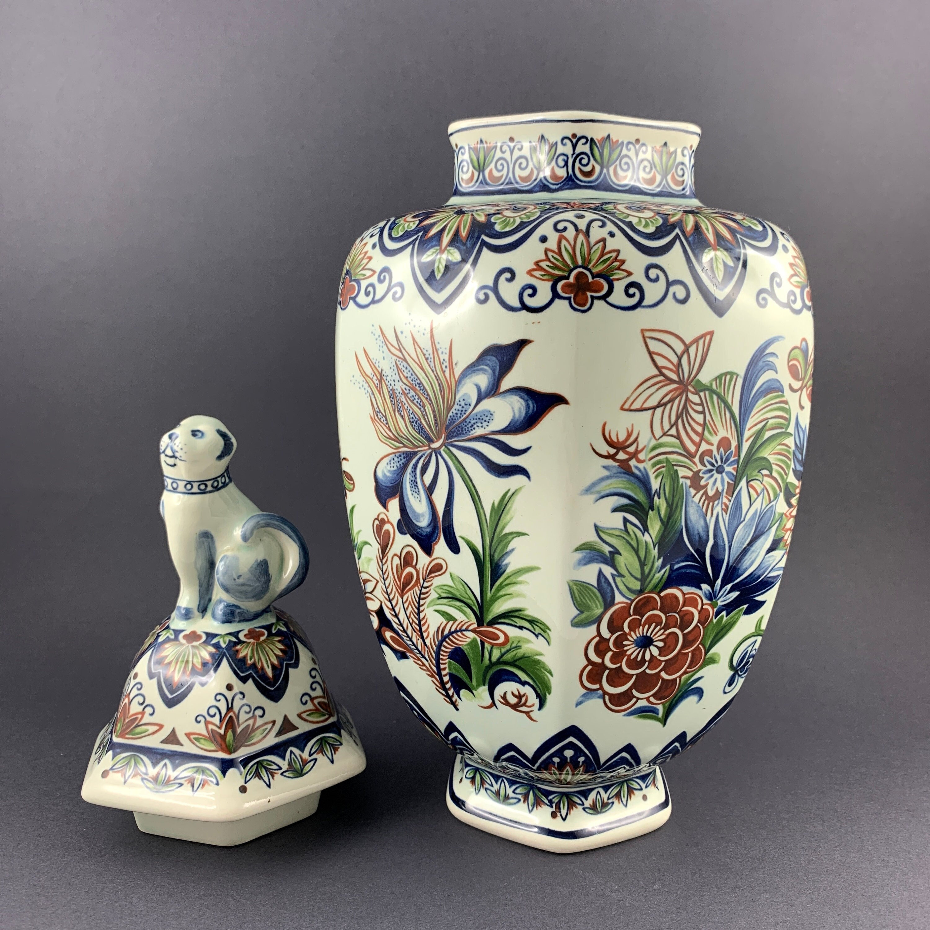 Rare Polychrome Vintage Boch Lidded Vase Vieux Rhodes Series Birds and ...