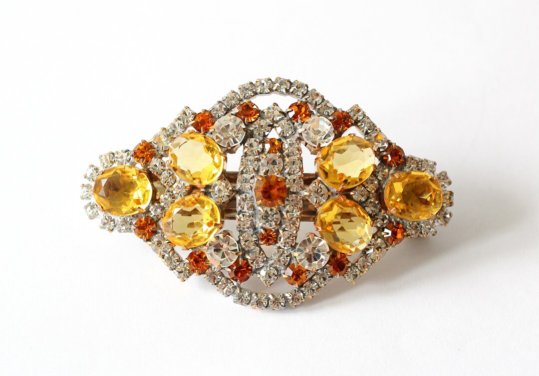Art Deco Vintage Rhinestone Barrette Hairclip, Crystal Barrette Hair ...