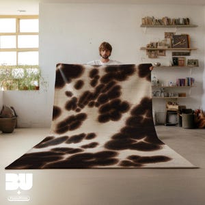 Brown Aura Area Rug, Abstract Cowhide Animal Print, Dopamine Home Decor ...