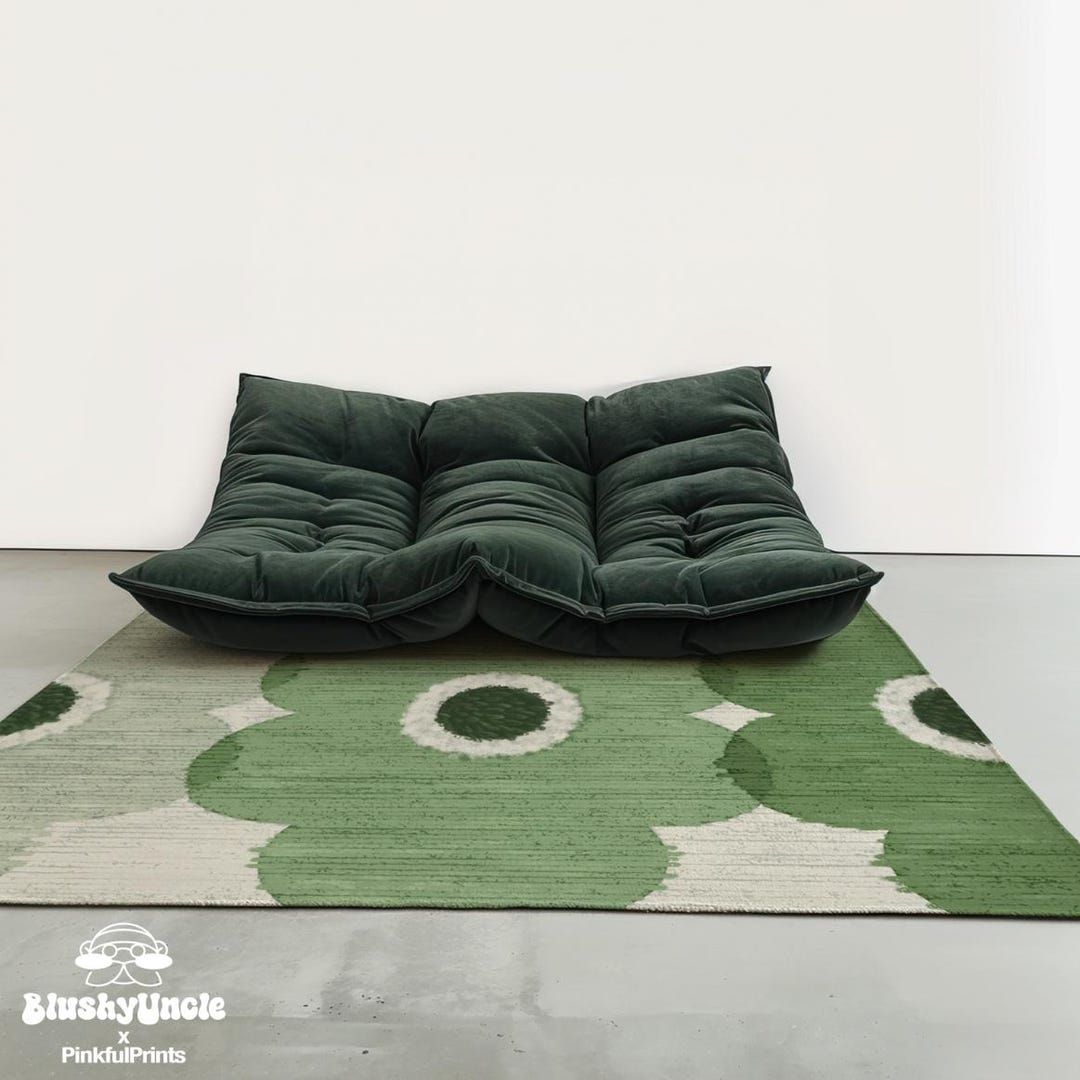 Geometric Sage Green Poppy Floral Area Rug, Scandinavian Faux Tufted ...