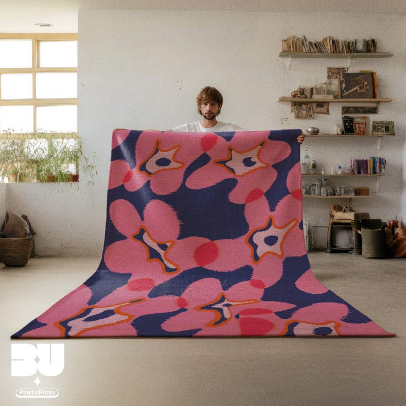 Pink and Navy Rug - Etsy