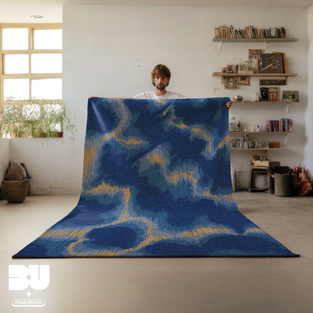 Klein Blue & Beige Psychedelic Area Rug 8x10, Abstract Cool Dopamine ...