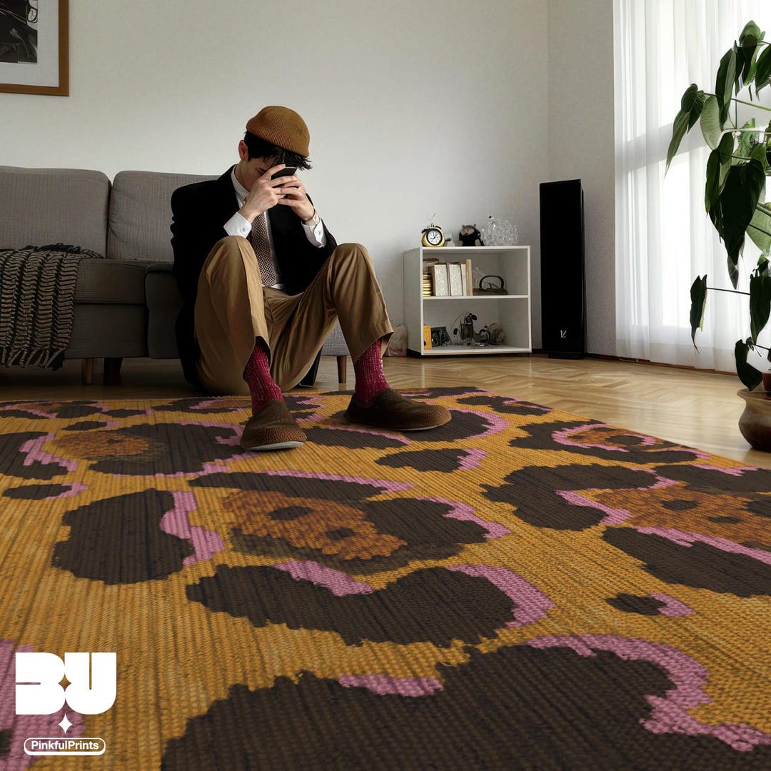 Retro Yellow Leopard 70s 8x10 Area Rug, Faux Tufted Abstract Carpet ...