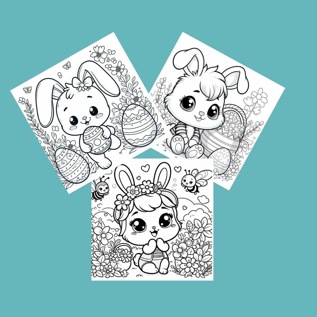 25 Easter Bunny Coloring Pages for Kids (PDF Pattern) - Etsy