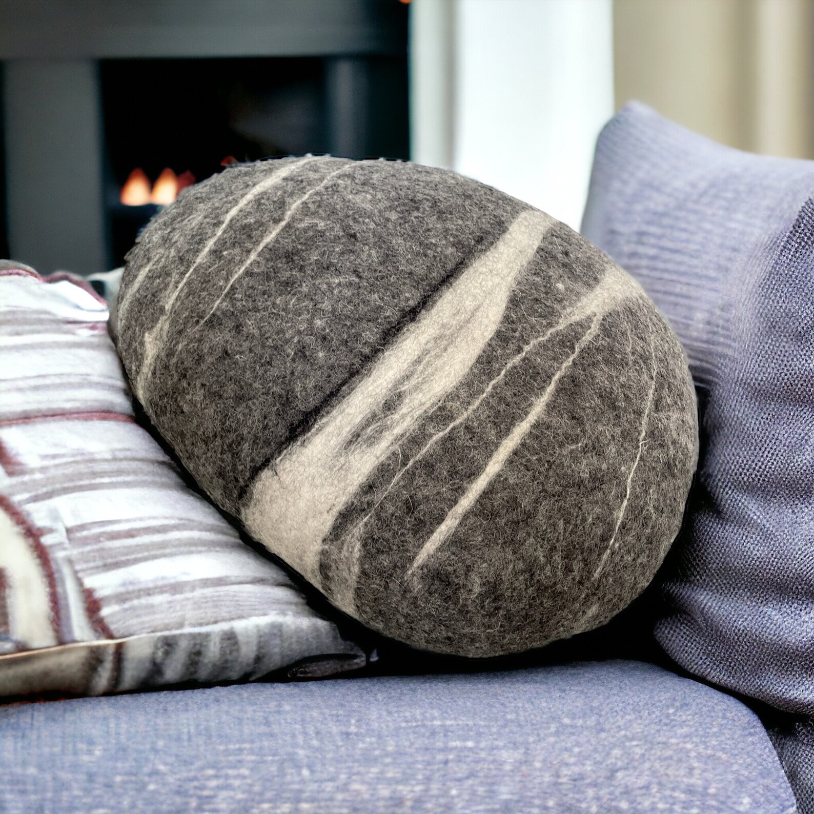 Felted Wool Stone Pillow: Natural Pebble Pouf - Etsy