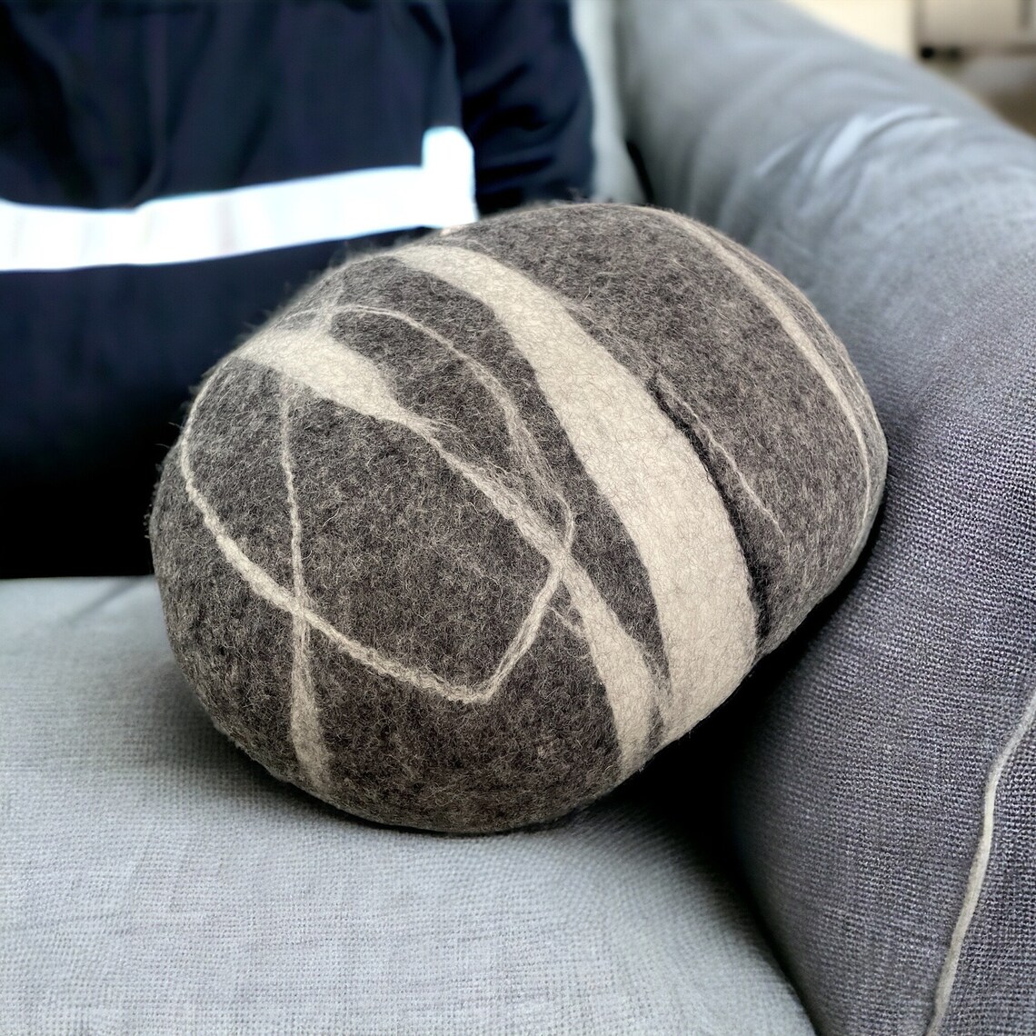 Felted Wool Stone Pillow: Natural Pebble Pouf - Etsy
