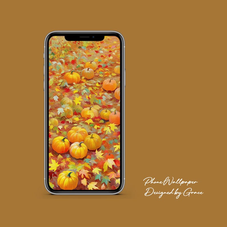 Autumn Pumpkin Phone Wallpaper Oil Paint Drawing Fall Color High ...