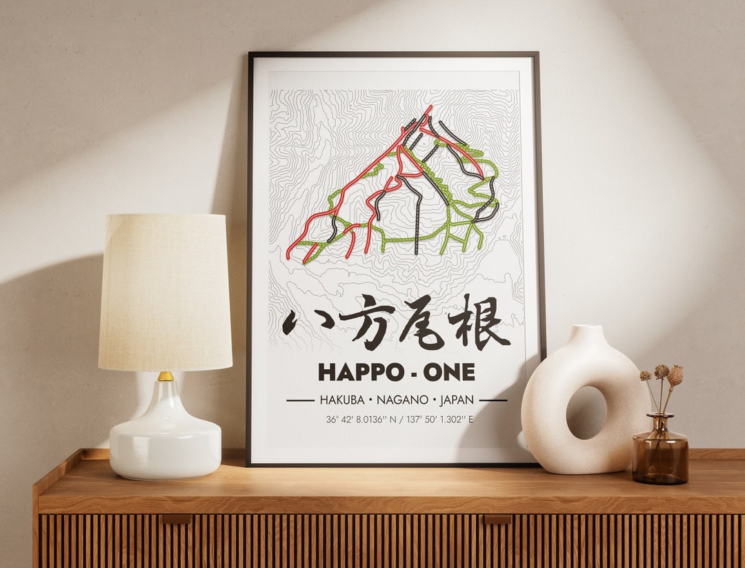 Hakuba Happo-one Ski Resort Trail Map Poster, Japan Kanji Wall Art Gift ...