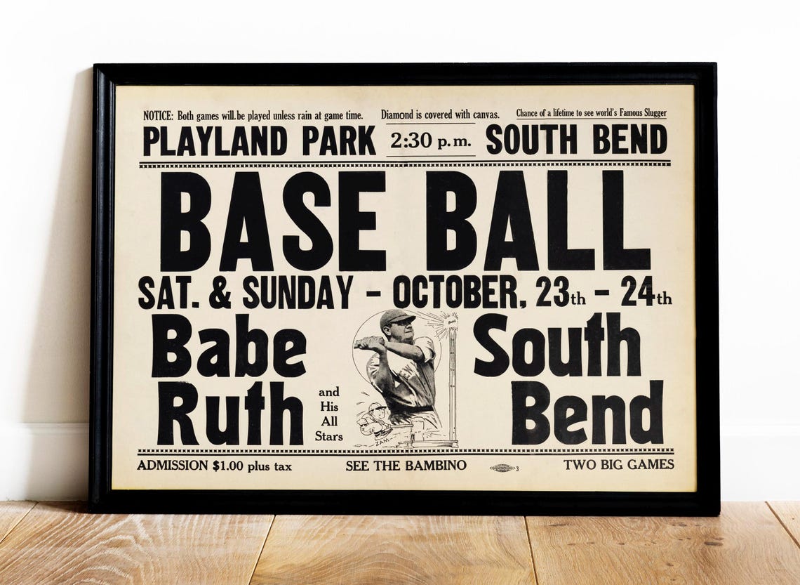 Babe Ruth Baseball Posters – 1920s Classic Baseball Tour, Historic ...