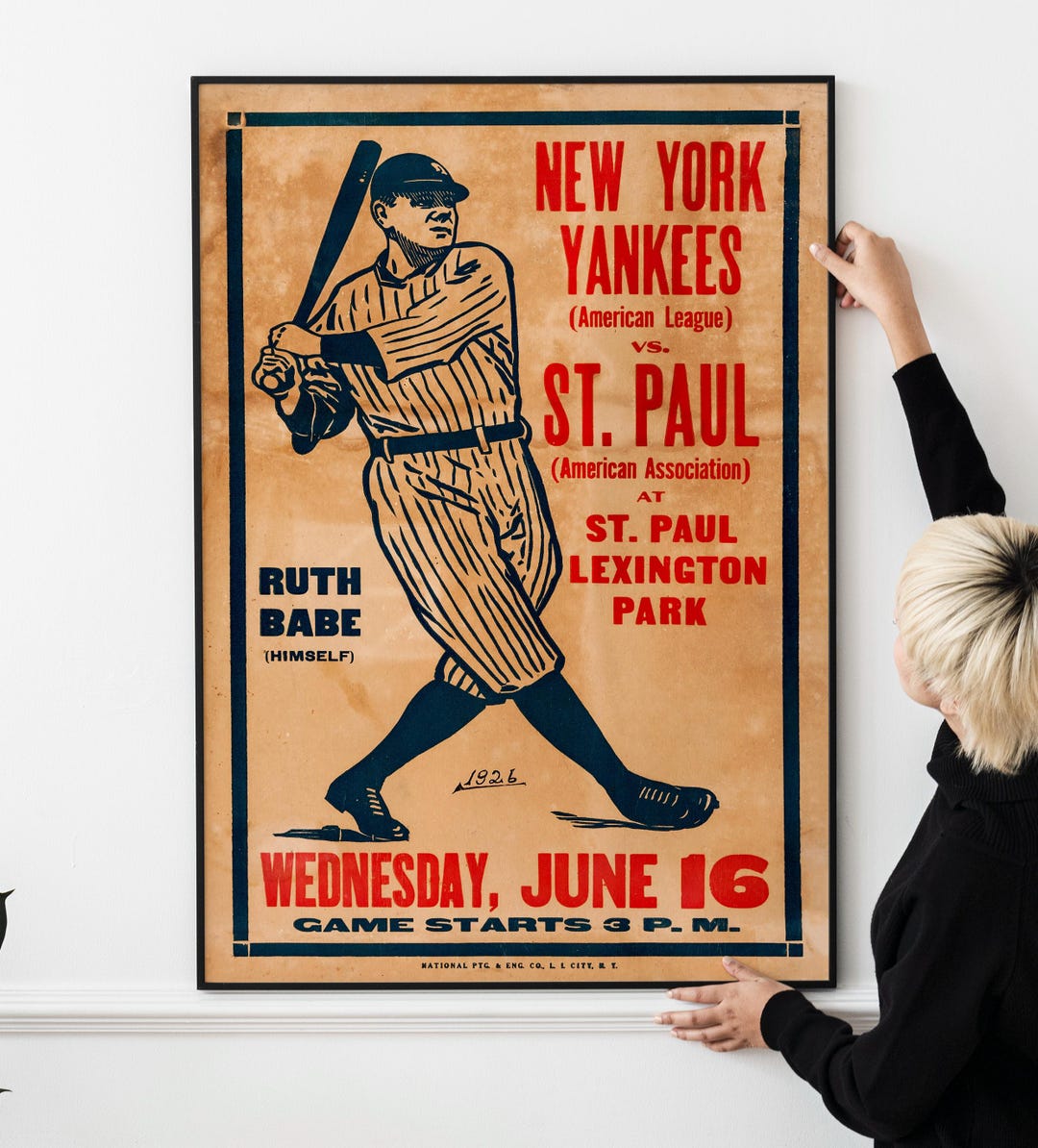 Babe Ruth 1920s Poster New York Yankees Vs St. Paul Vintage Baseball ...