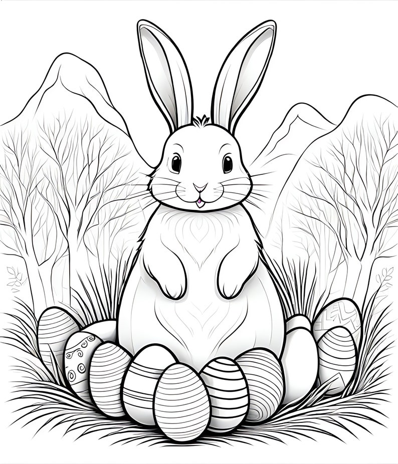 Bunnies and Eggs. Easter Coloring Book for Kids. Easter Coloring Pages ...
