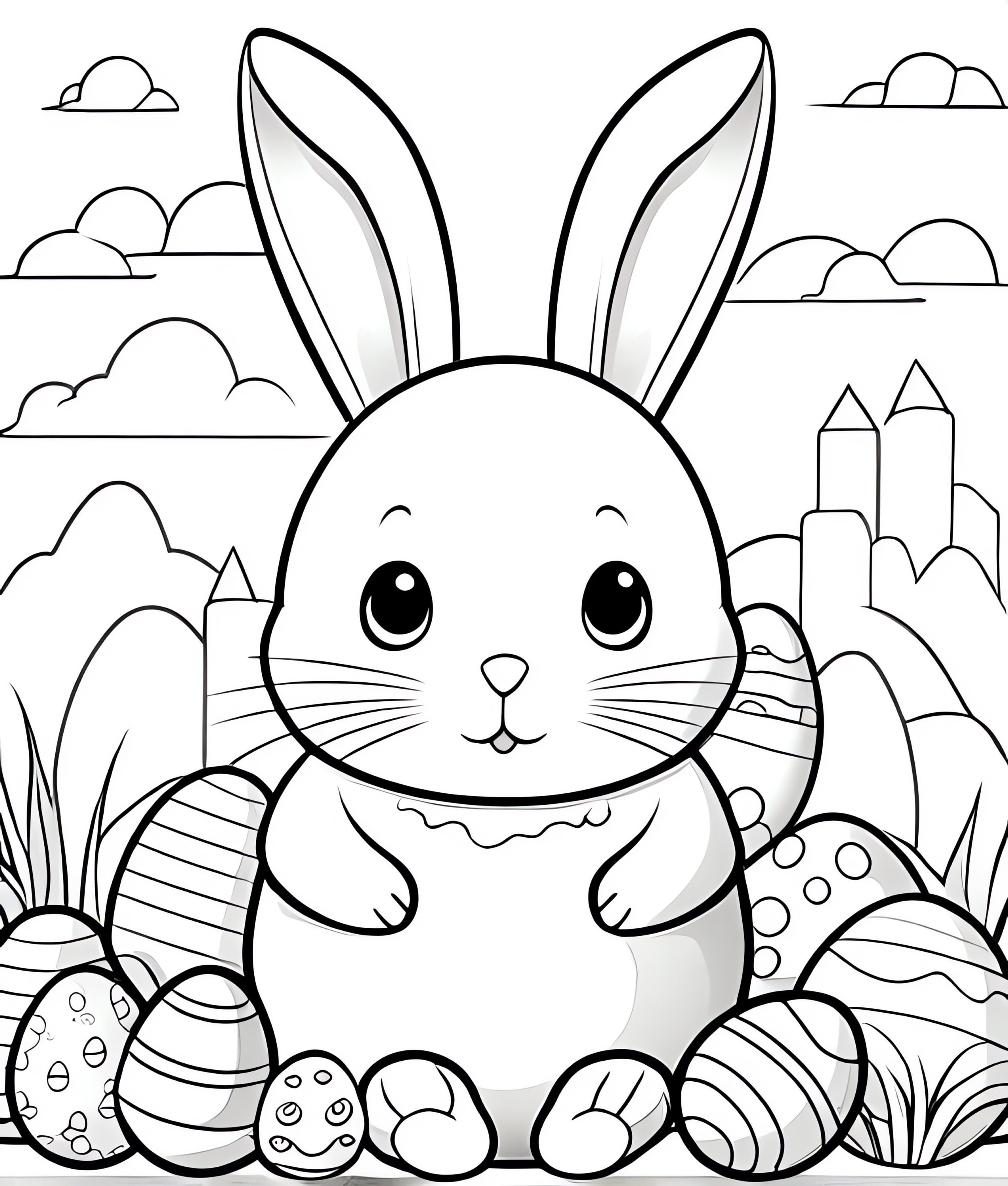 Bunnies and Eggs. Easter Coloring Book for Kids. Easter Coloring Pages ...