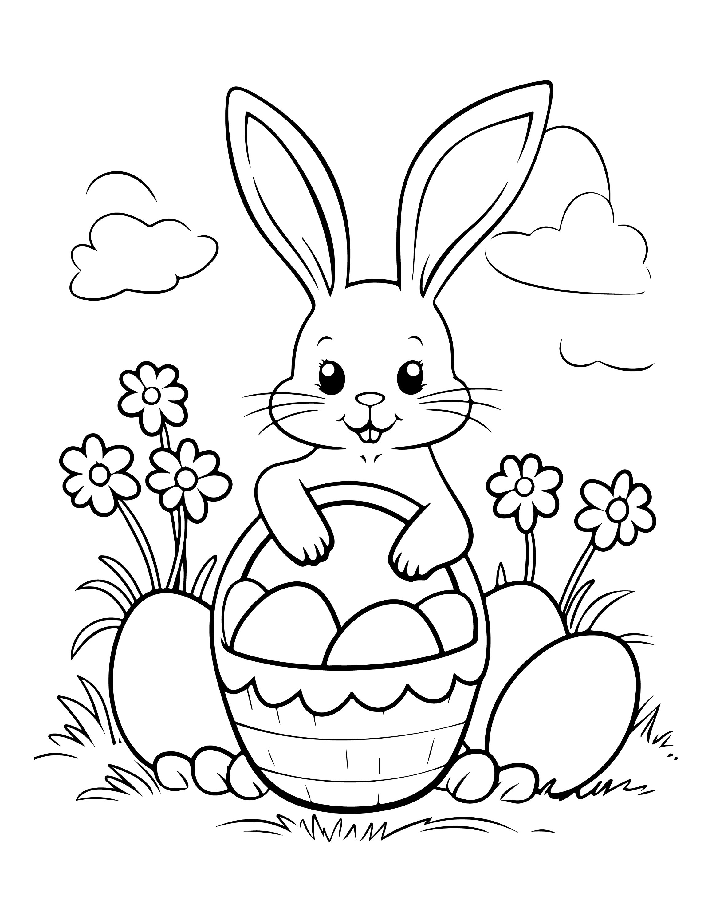 Bunnies and Eggs. Easter Coloring Book for Kids. Easter Coloring Pages ...